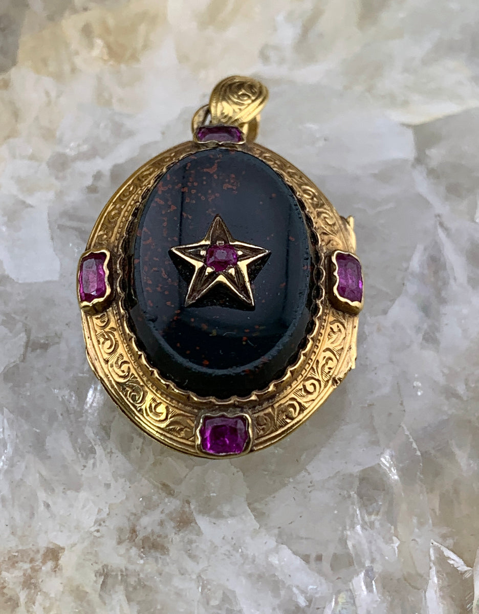 Sold Antique 18K, Ruby & Bloodstone Locket Pendant – The Koven Court